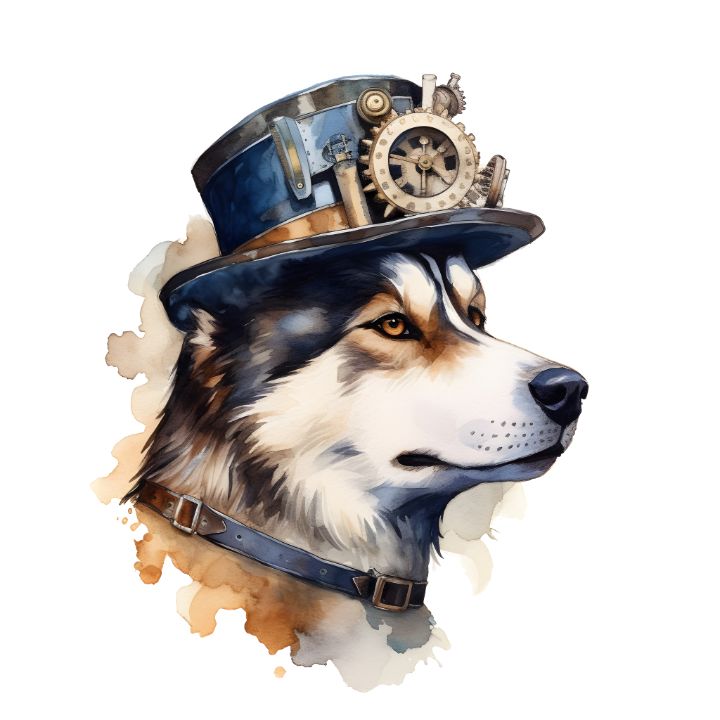 Steampunk Husky Dog with Hat - DME.ARTS - Digital Art & AI, Animals ...