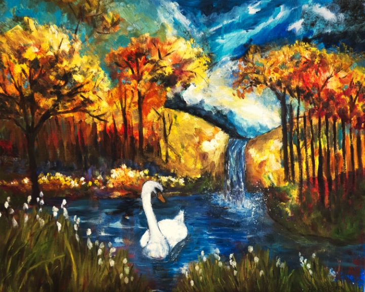 Swan Lake In Autumn Woods - Paintings by Michael Hartstein - Paintings ...