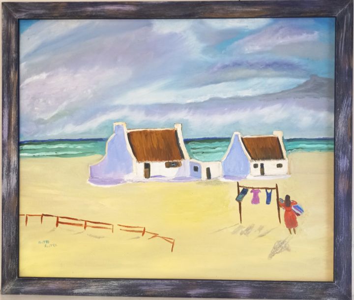 Cottages on Beach - Ruth Foster - Paintings & Prints, Landscapes ...