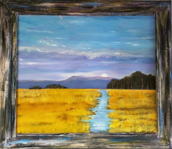 Stream With Moon Rising - Ruth Foster - Paintings & Prints, Landscapes ...