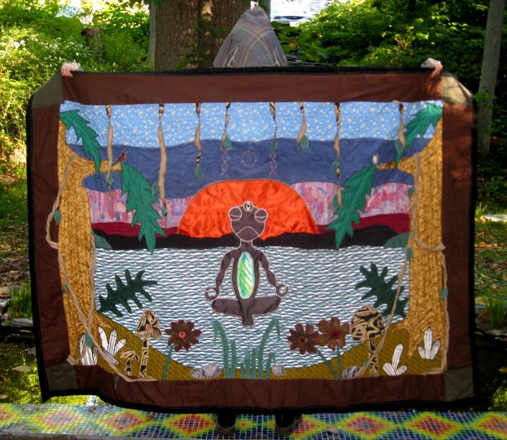 Meditating Ayahuasca Lizard Quilt - Celeste - Textile & Apparel ...