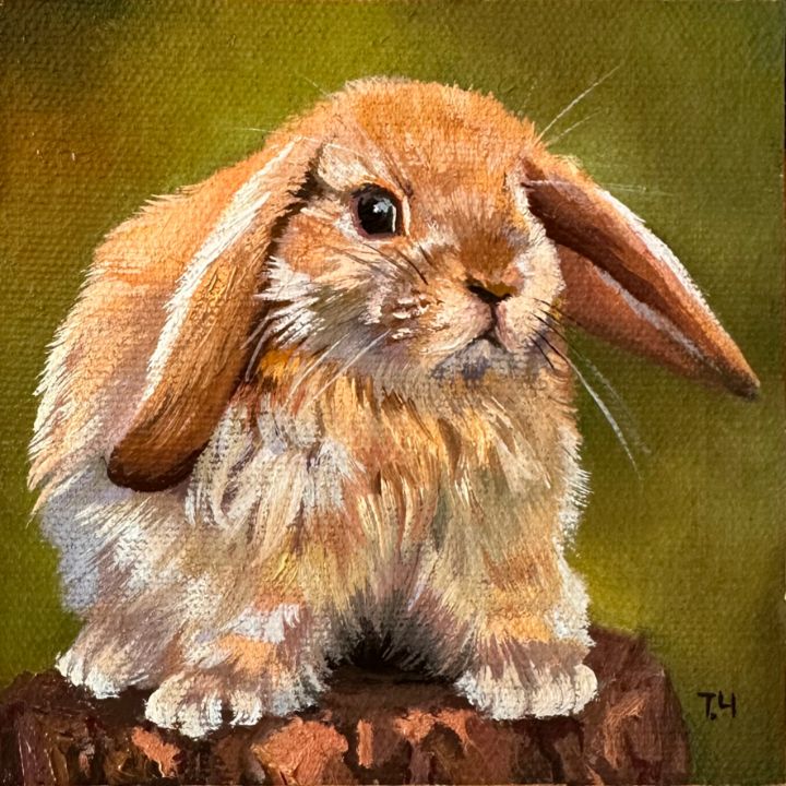 Little red rabbit - Small Oil Painti - Painting by Tatjana Cechun ...