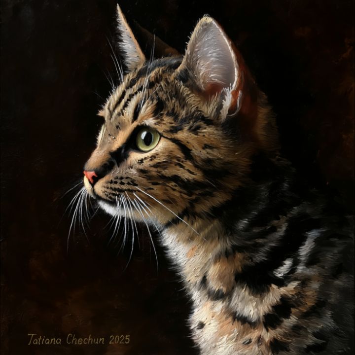 Portrait of a Bengal Cat in Oil. Sma - Painting by Tatjana Cechun ...