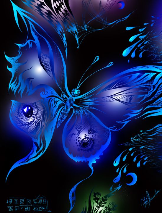 Blue butterfly, magical shine - Sofia Goldberg's Gallery - Digital Art ...
