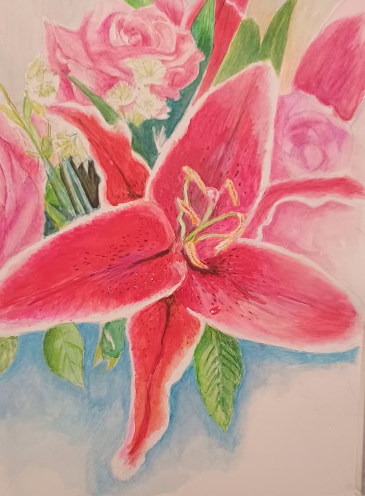Lilies and Roses - Josie Moore - Paintings & Prints, Flowers, Plants, & Trees, Flowers, Flowers ...