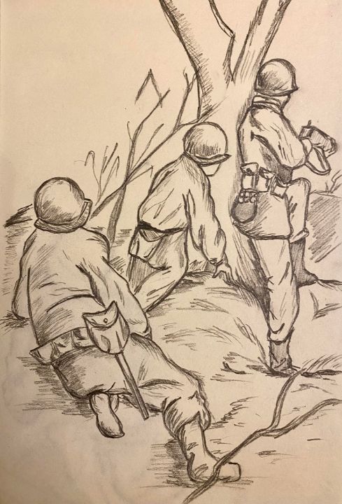 Three soldiers on a stakeout - War In Ukraine Yana Taranenko - Drawings ...