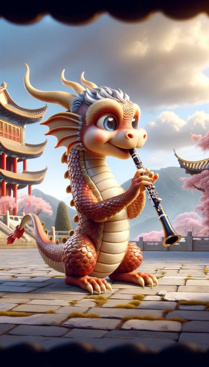 Cute Dragon playing clarinet - Clarinet U - Digital Art & AI, Animals ...