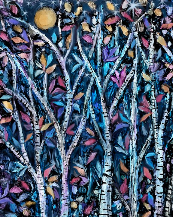 Birch Tree Forest Fantasy - Jean B. Fitzgerald Art - Paintings & Prints ...