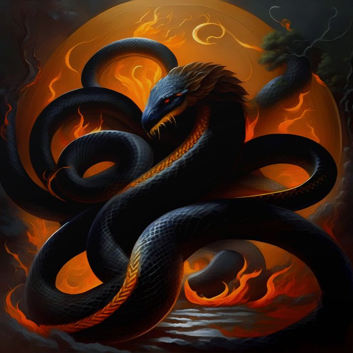 Black Serpent in a fiery flame - Black Morion - Paintings & Prints ...