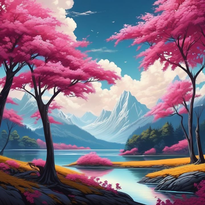 Pink trees - Art by stretch - Paintings & Prints, Flowers, Plants ...