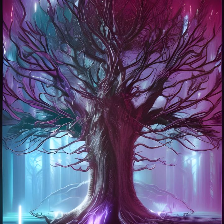 Neon Blue Synth Tree - Ink Fist Design - Drawings & Illustration, Flowers, Plants, & Trees ...