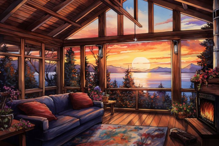 Log Cabin by the Lake - Bob Rupp - Digital Art & AI, Landscapes ...