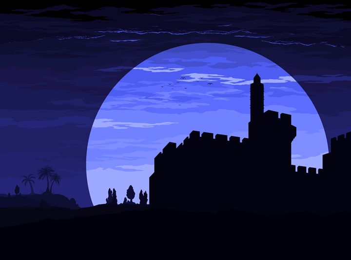 Migdal David in blue moon view - Ely Greenhut - Paintings & Prints ...