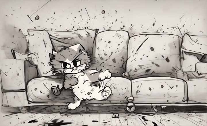 Cute cartoon ink drawing Angry cat - Wall Art - Digital Art & AI ...