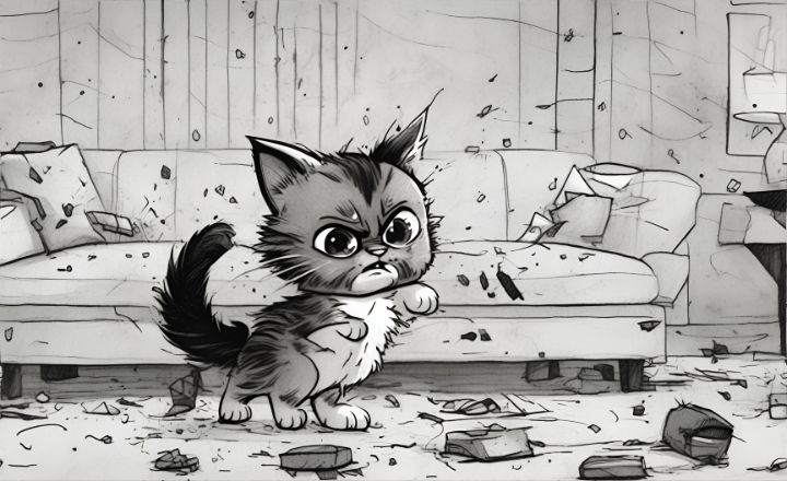 Cute cartoon ink drawing Angry cat - Wall Art - Paintings & Prints ...
