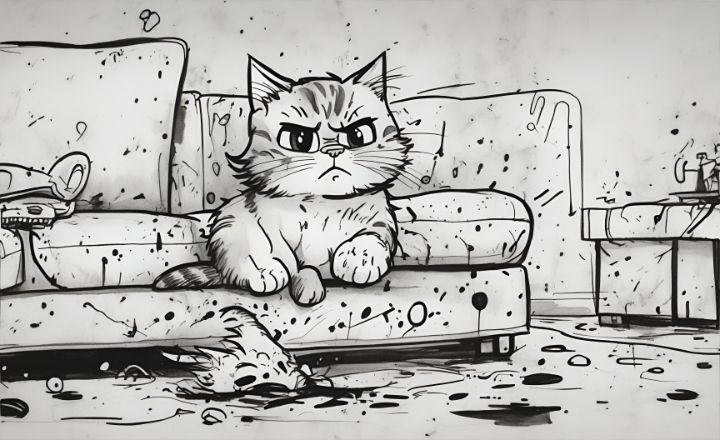Cute cartoon ink drawing Angry cat - Wall Art - Digital Art & AI ...