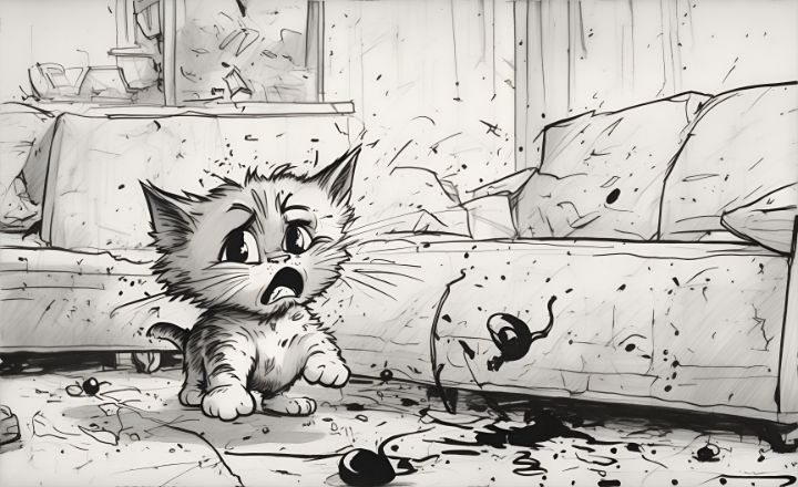 Cute cartoon ink drawing Angry cat - Wall Art - Digital Art & AI ...