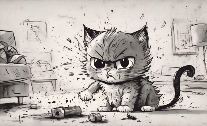 Cute cartoon ink drawing Angry cat - Wall Art - Digital Art & AI ...