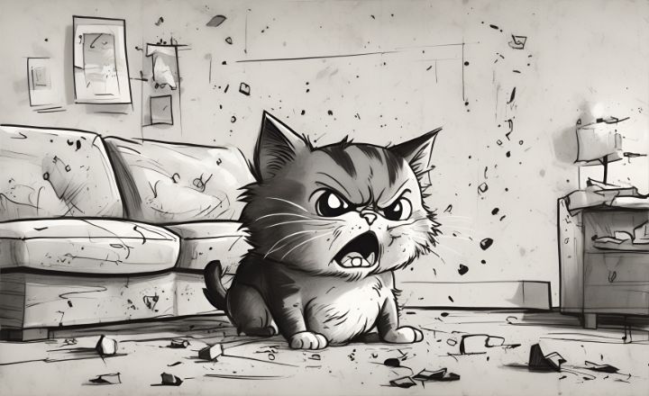 Cute cartoon ink drawing Angry cat - Wall Art - Digital Art & AI ...