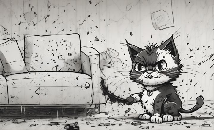 Cute cartoon ink drawing Angry cat - Wall Art - Digital Art & AI ...
