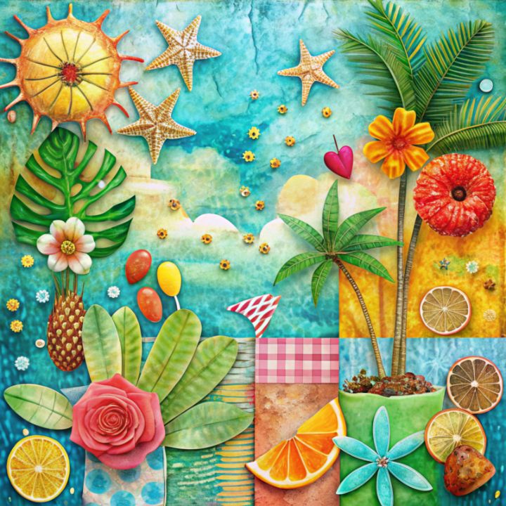 Palm Trees and flowers collage - Wall Art - Digital Art & AI, Abstract ...