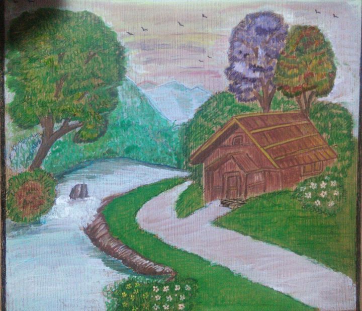 Landscape on wooden cardboard - Suma - Crafts & Other Art, Frames - ArtPal