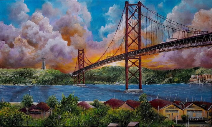 25 de Abril Bridge, Lisbon, Portugal - Artist Unknown - Paintings ...