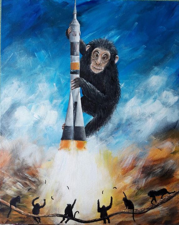 Space monkey - Artist Unknown - Paintings & Prints, Humor & Satire ...