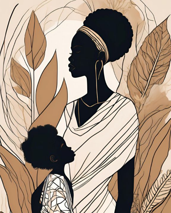 Sacred Mother Embracing African mom - Desert moon studios - Paintings ...