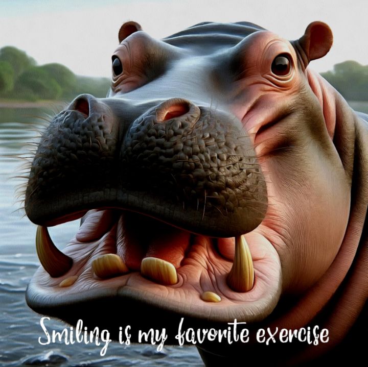 Smiling Hippo - Left Hand Prints - Paintings & Prints, Humor & Satire ...
