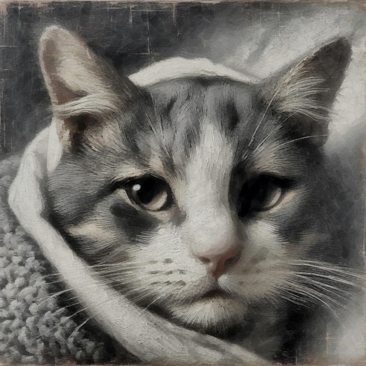 Sick Kitty - Left Hand Prints - Paintings & Prints, Animals, Birds ...