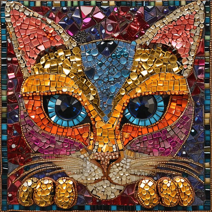 Cat mosaic made of gemstones - MesmerizeBazaar - Digital Art & AI, Animals, Birds, & Fish, Cats ...