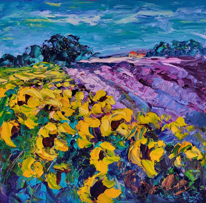 Sunflower's and Lavender - Helen Blair - Paintings & Prints, Flowers ...