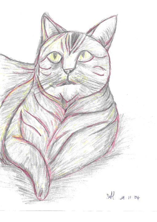 Fat Cat - Blue Lemon Art - Drawings & Illustration, Animals, Birds ...