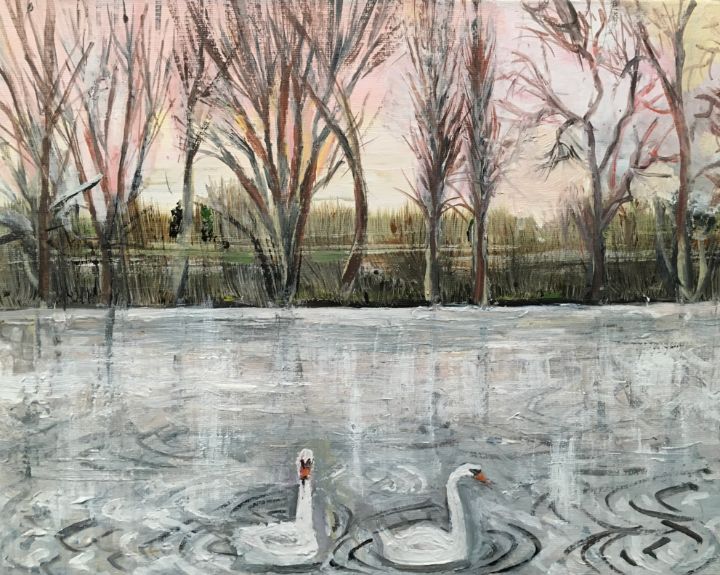 Swans - Sally Anne Wake Jones - Paintings & Prints, Landscapes & Nature ...