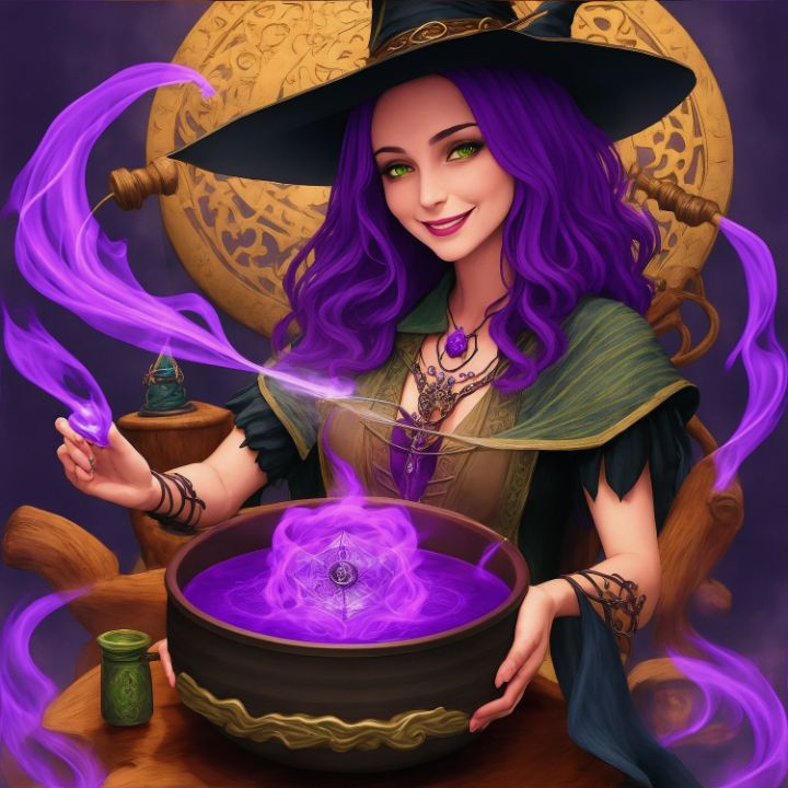 Purple Hair Witch Casting Spell - Yvonne - Digital Art & AI, Fantasy ...