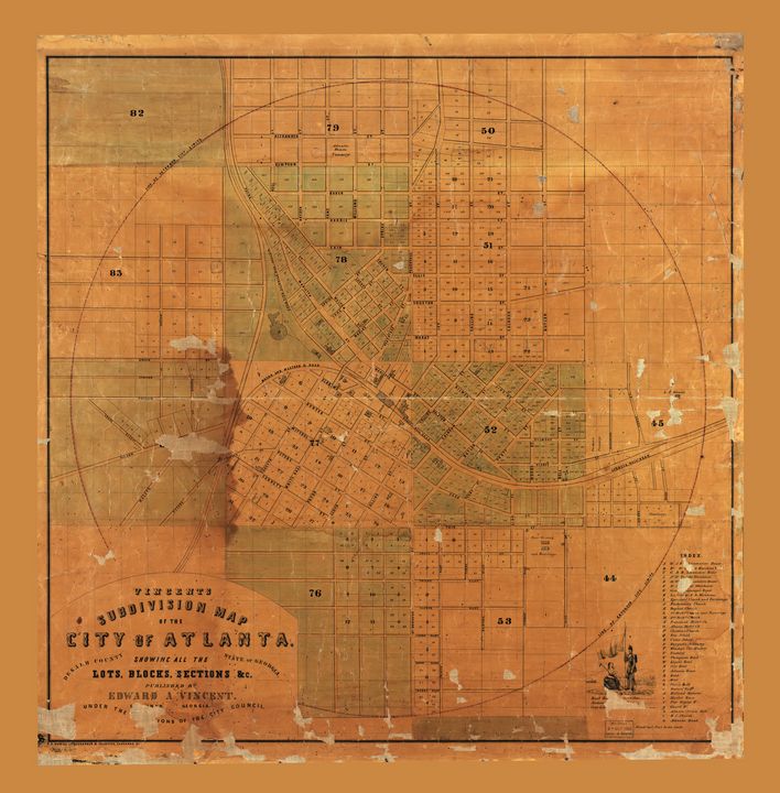 Map of Atlanta, Georgia (circa 1850) - Yvonne - Drawings & Illustration ...