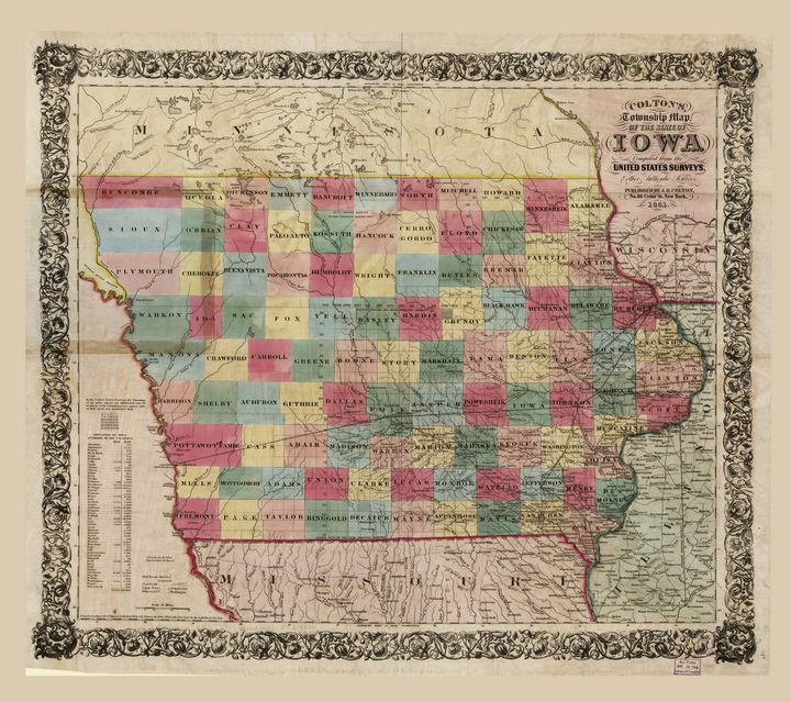 Colton's Iowa Township Map (1851) - Yvonne - Drawings & Illustration ...