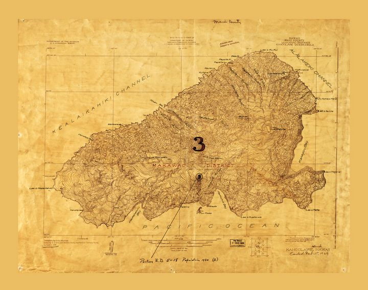 Kahoolawe, Hawaiian Island Map 1926 - Yvonne - Drawings & Illustration ...