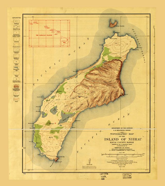 Map of Niihau, Hawaiian Island 1929 - Yvonne - Drawings & Illustration ...