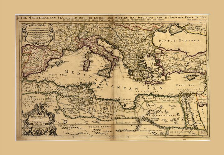 Mediterranean Sea Map (1685) - Yvonne - Drawings & Illustration, Places ...