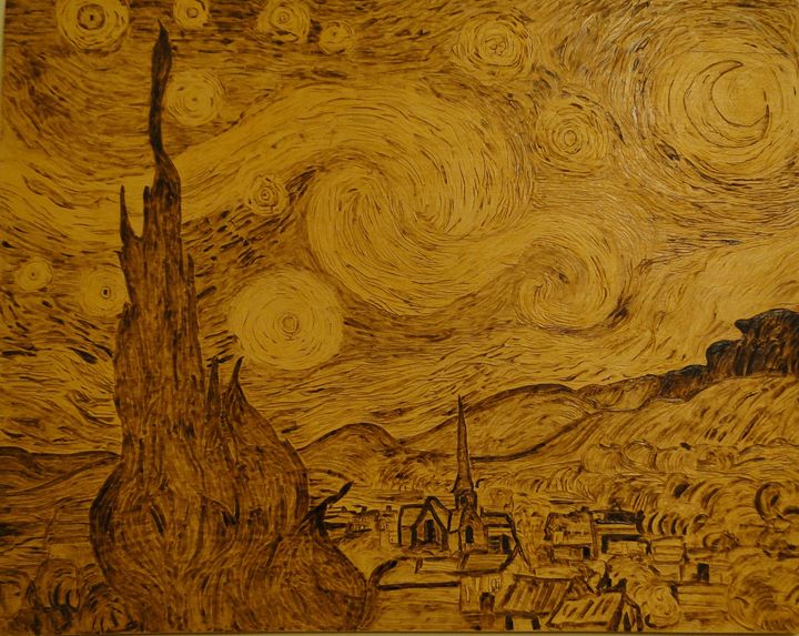 Pyrography Illustration Starry Night - Pyrography Art - Sculptures ...