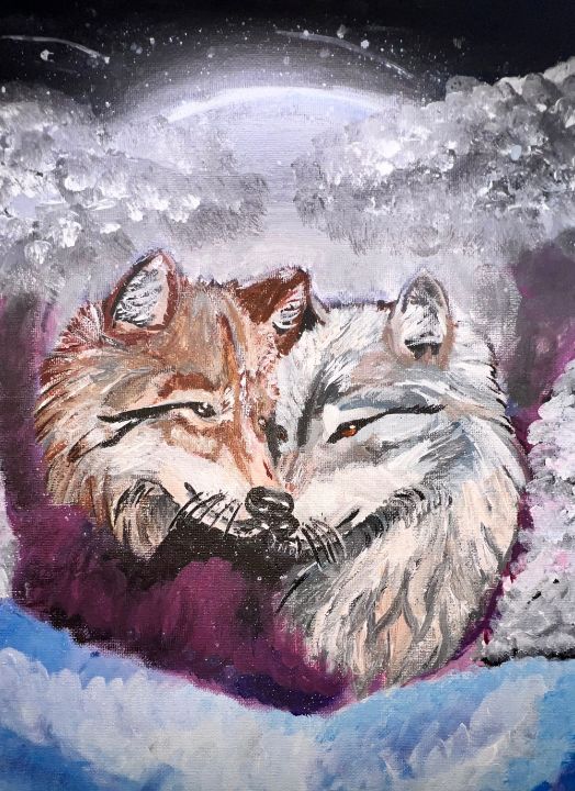 Moonlit Love Wolves - C Sweet Gallery - Paintings & Prints, Animals ...