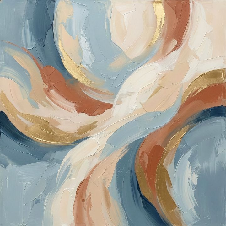 Gilded Azure Tides - WWIV - Digital Art & AI, Abstract, Movement - ArtPal