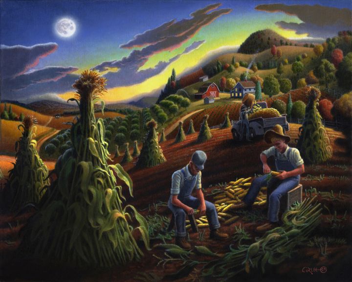 Shucking Corn 'Til Sundown Landscape - Walt Curlee Fine Art & Prints ...