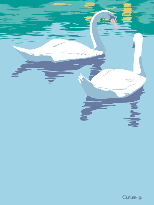 Abstract Swans bird lake pop art - Walt Curlee Fine Art & Prints ...