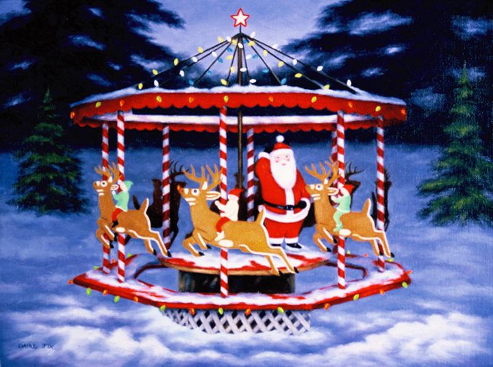 Santa's carousel - claire fix fine art - Paintings & Prints, Holidays ...