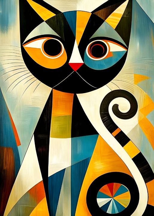 Abstract Cubist Cat Painting - Nova Strokes - Paintings & Prints ...