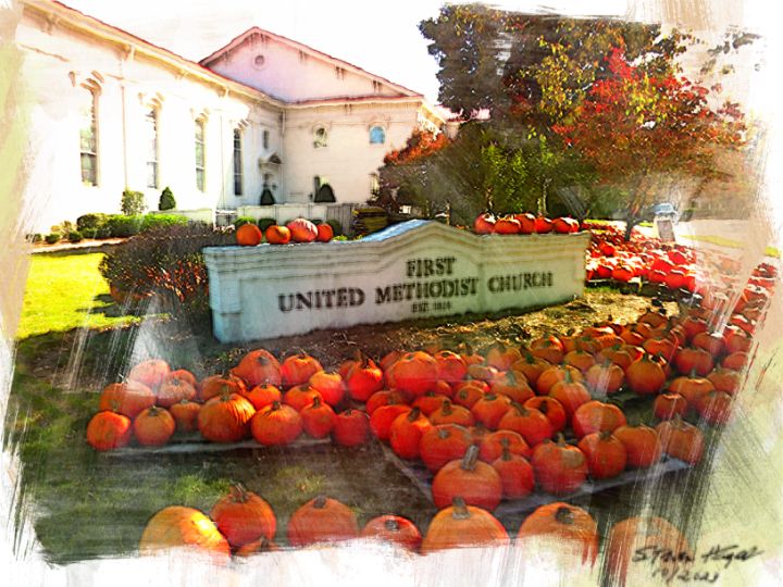 Methodist Church in fall - Watercolors by Steven Hager - Paintings ...