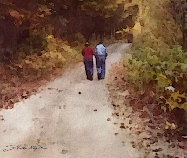 Bill and Edith stroll down Road - Watercolors by Steven Hager ...